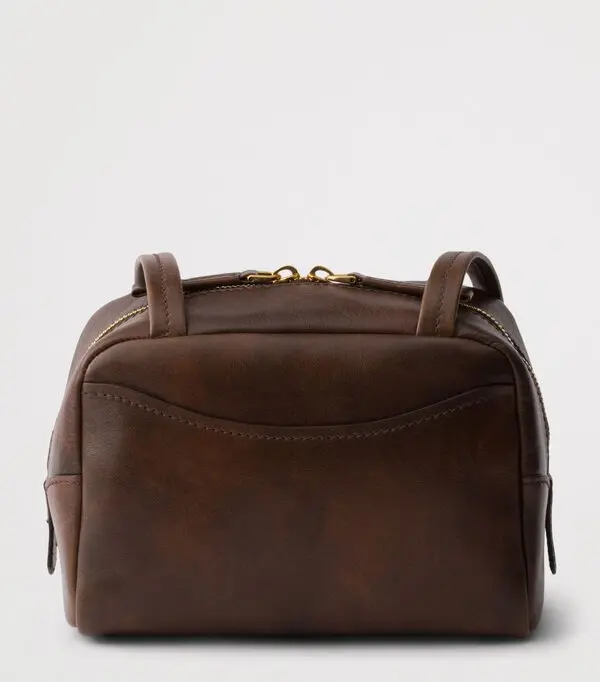 Prada Mini Antique Leather Carry Top-handle Bag - Brown