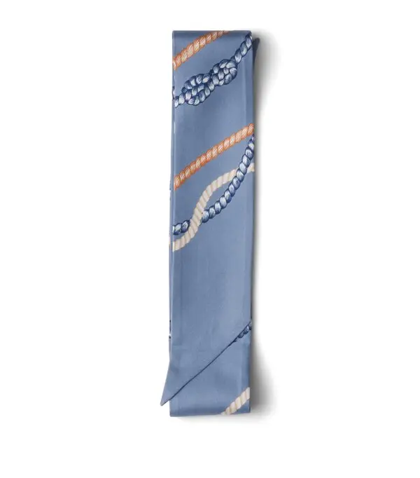 Prada Silk Twill Ropes Print Skinny Scarf - Blue