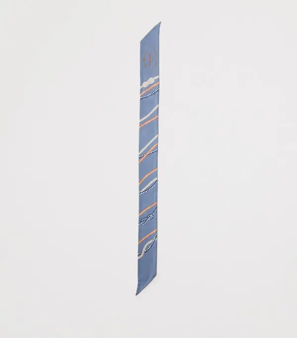 Prada Silk Twill Ropes Print Skinny Scarf - Blue
