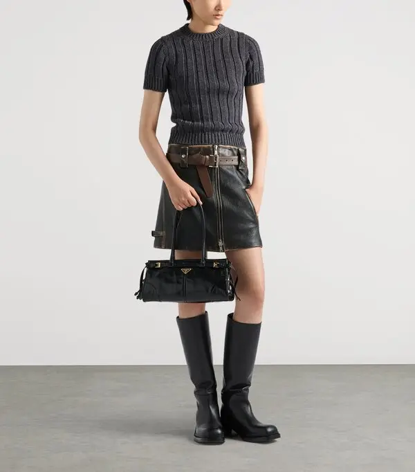 Prada Medium Leather Bonnie Shoulder Bag - Black