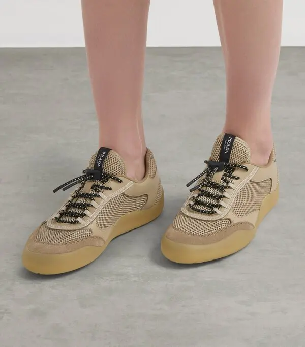 Prada Leather-mesh Speedrock Sneakers - Neutral
