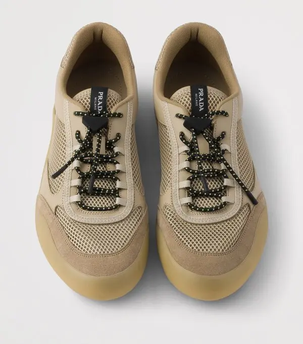 Prada Leather-mesh Speedrock Sneakers - Neutral
