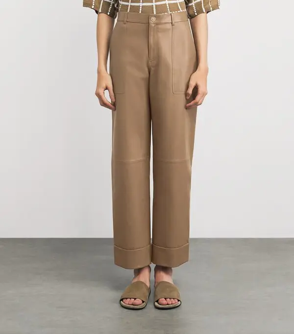 Lafayette 148 New York Nappa Leather Straight Leg Trousers