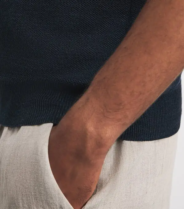 Sunspel Linen-silk Honeycomb Polo Shirt - Navy