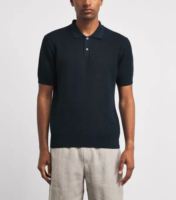 Sunspel Linen-silk Honeycomb Polo Shirt - Navy