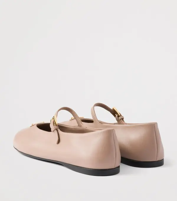 Prada Leather Ballet Flats With Buckle Detail