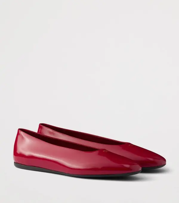 Prada Leather Logo Ballet Flats - Red
