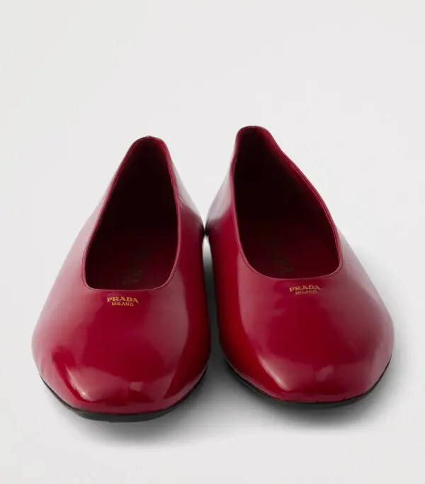 Prada Leather Logo Ballet Flats - Red
