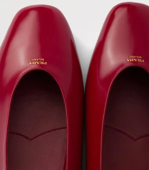 Prada Leather Logo Ballet Flats - Red