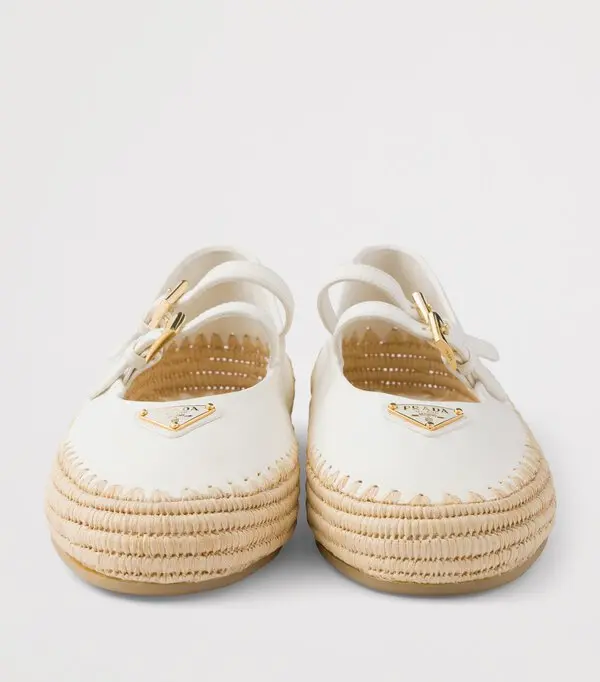 Prada Leather And Raffia Ballet Flats With Buckle Straps