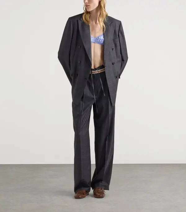 Prada Wool Check Tailored Trousers