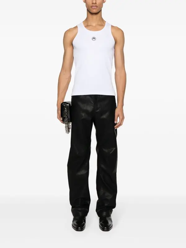 MARINE SERRE Ribbed Cotton Tank With Logo Detail