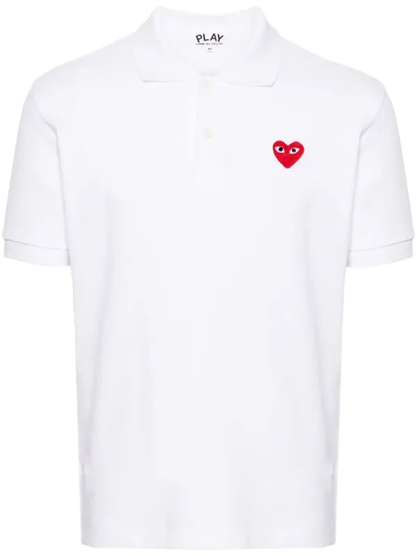 Comme Des Garçons Cotton Polo Shirt With Heart Patch - White