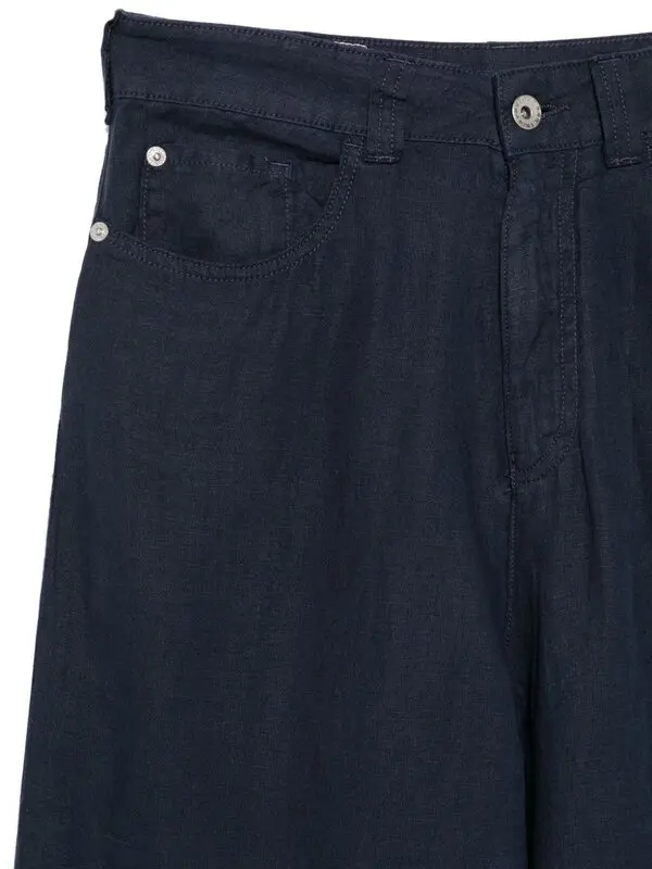 Emporio Armani Linen Wide Leg Trousers - Blu
