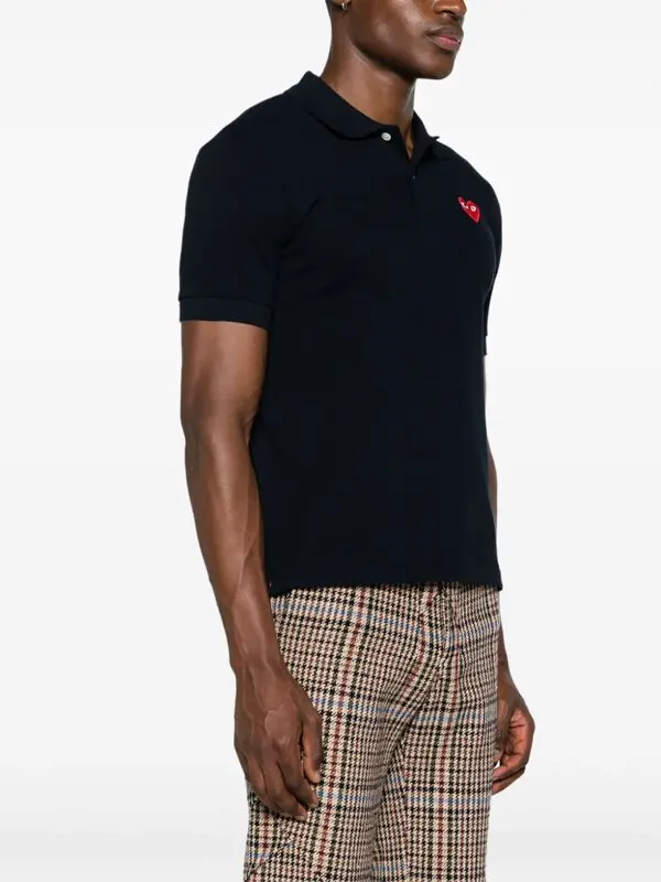 Comme Des Garçons Navy Cotton Piqué Polo Shirt With Heart Patch - Blue