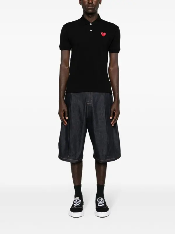 Comme Des Garçons Cotton Piqué Polo Shirt With Heart Patch - Black