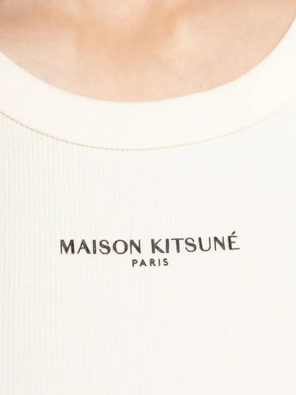 Maison Kitsuné Ribbed Logo Tank - Beige