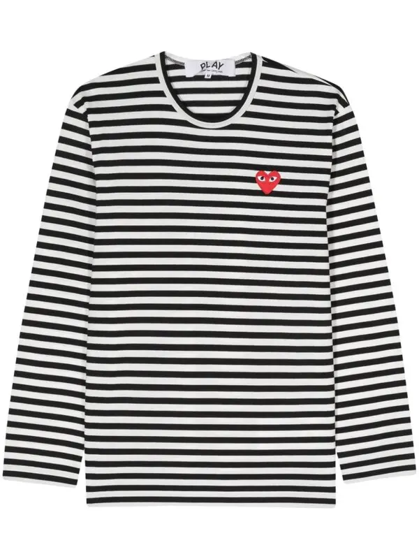 Comme Des Garçons Striped Cotton Long Sleeve T-shirt With Heart Patch