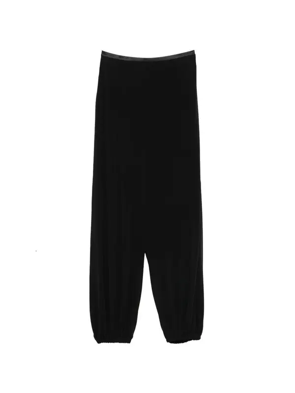Emporio Armani Black Jersey Wide Leg Gathered Cuffs Trousers - Nero