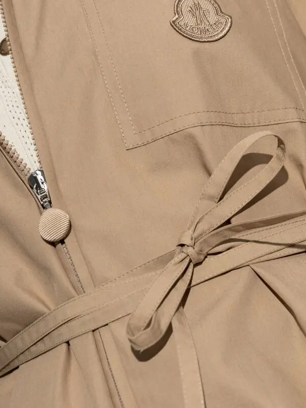 Moncler Cotton Zip-up Shirt With Tie Waist - Beige