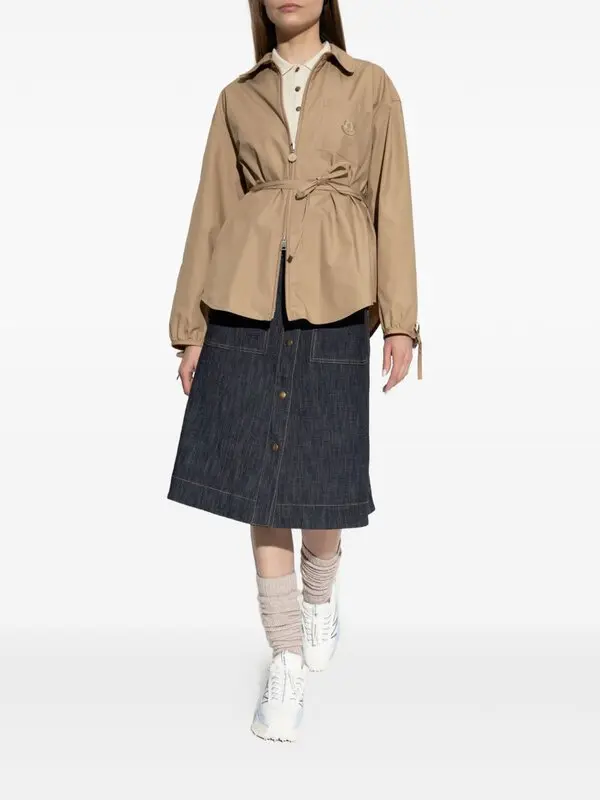 Moncler Cotton Zip-up Shirt With Tie Waist - Beige