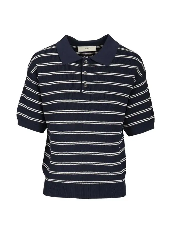 DUNST Striped Cotton Blend Polo Shirt - Blu