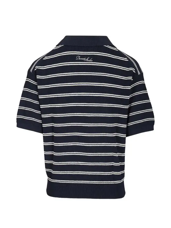 DUNST Striped Cotton Blend Polo Shirt - Blu