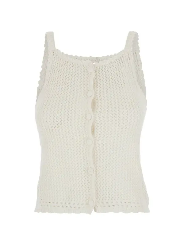 DUNST Cream Crocheted Button-up Tank Top