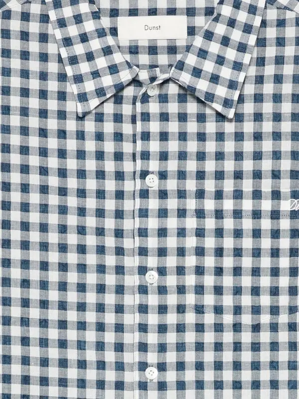 DUNST Checked Cotton Blend Shirt - Blu