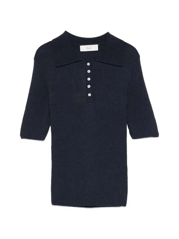 DUNST Cotton Blend Ribbed Knit Polo Shirt