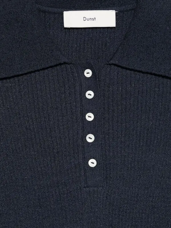 DUNST Cotton Blend Ribbed Knit Polo Shirt