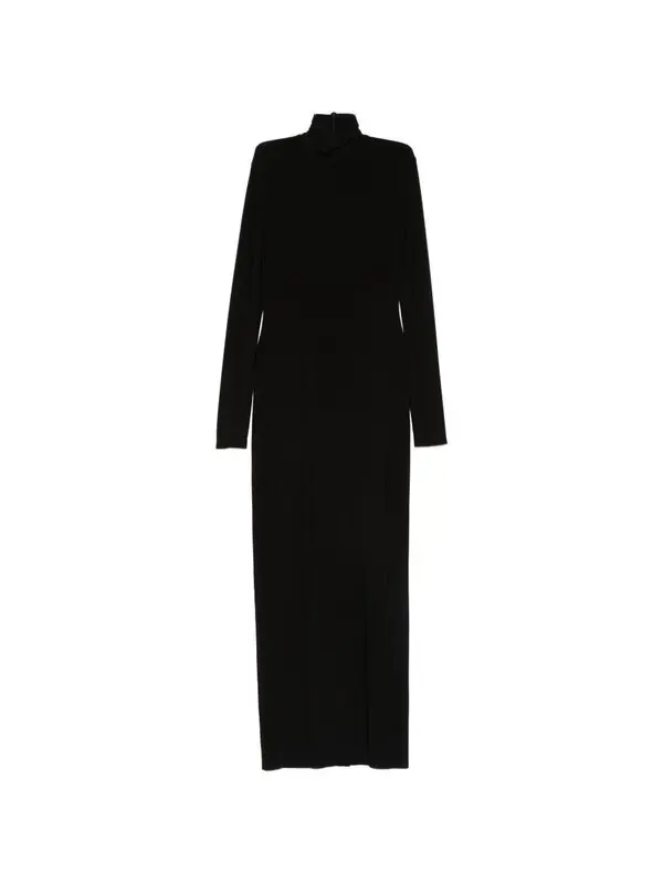 Norma Kamali High Neck Long Sleeve Maxi Dress With Slit