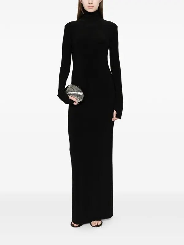 Norma Kamali High Neck Long Sleeve Maxi Dress With Slit