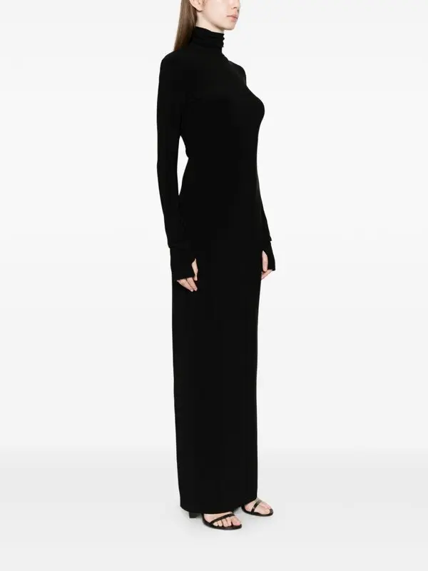 Norma Kamali High Neck Long Sleeve Maxi Dress With Slit