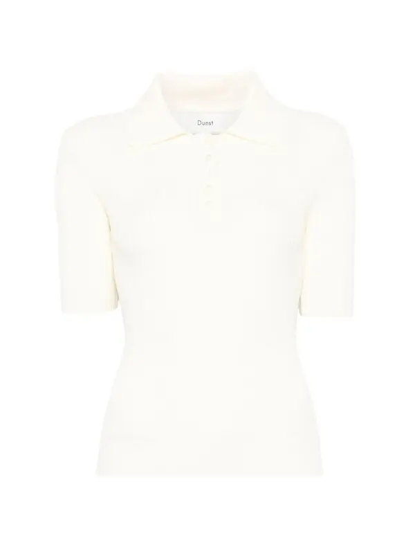 DUNST Cotton Blend Ribbed Knit Polo Shirt - Crema