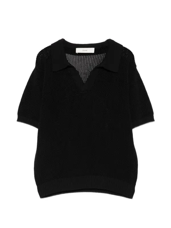 DUNST Cotton And Linen Short Sleeve Polo Shirt - Nero