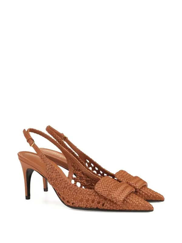 SERGIO ROSSI Woven Leather Slingback Pumps With Knot Detail