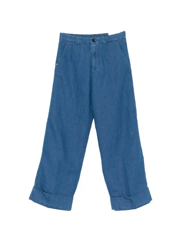 WHITE SAND Cotton And Linen Blend Pants - Blue