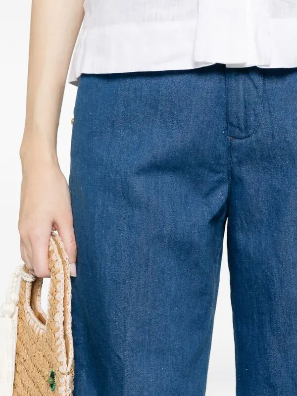 WHITE SAND Cotton And Linen Blend Pants - Blue