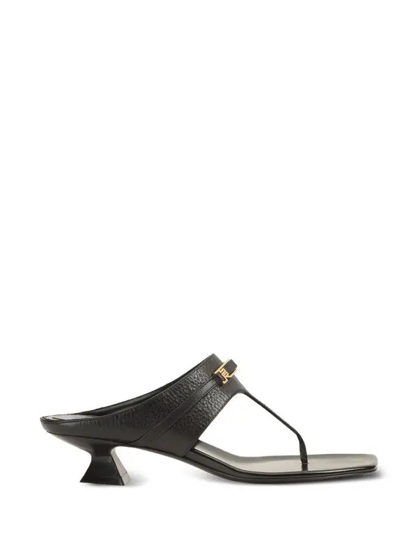 SERGIO ROSSI Black Leather Thong Sandals With Gold-tone Hardware