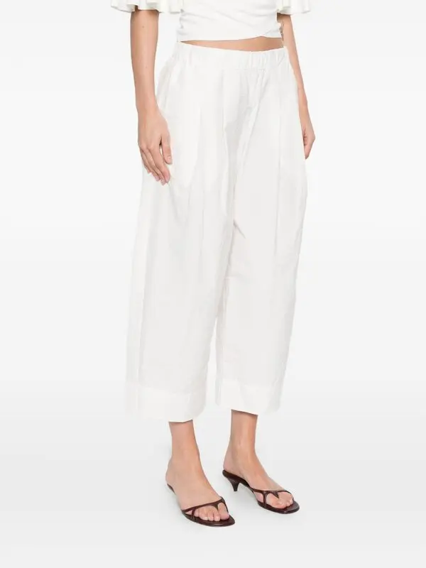 Apuntob Cotton Blend Wide Leg Trousers - White