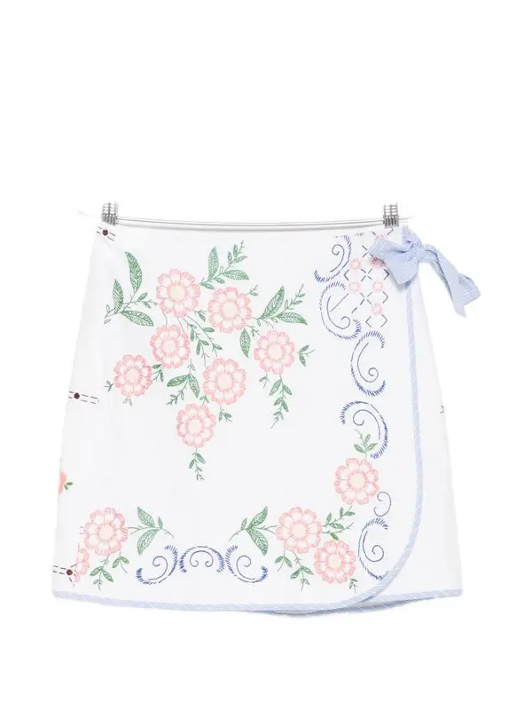 RELAX RE LUX Embroidered Cotton Skirt - Bianco