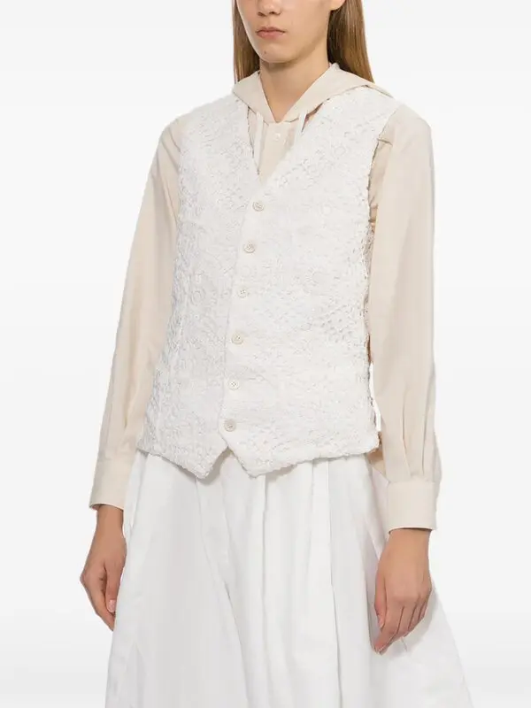 Comme Des Garçons Floral Embroidered Lace Vest - Bianco
