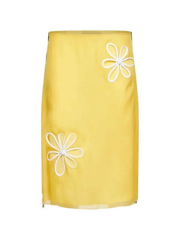Fendi Silk Midi Skirt With Floral Motif - Giallo