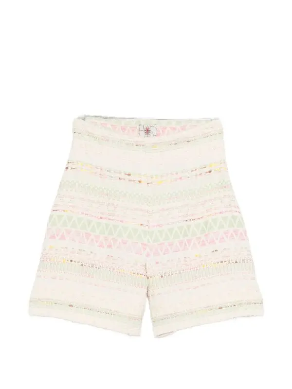 BYE Cotton Blend Shorts With Geometric Pattern And Fringed Edge
