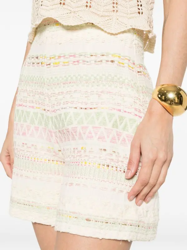BYE Cotton Blend Shorts With Geometric Pattern And Fringed Edge