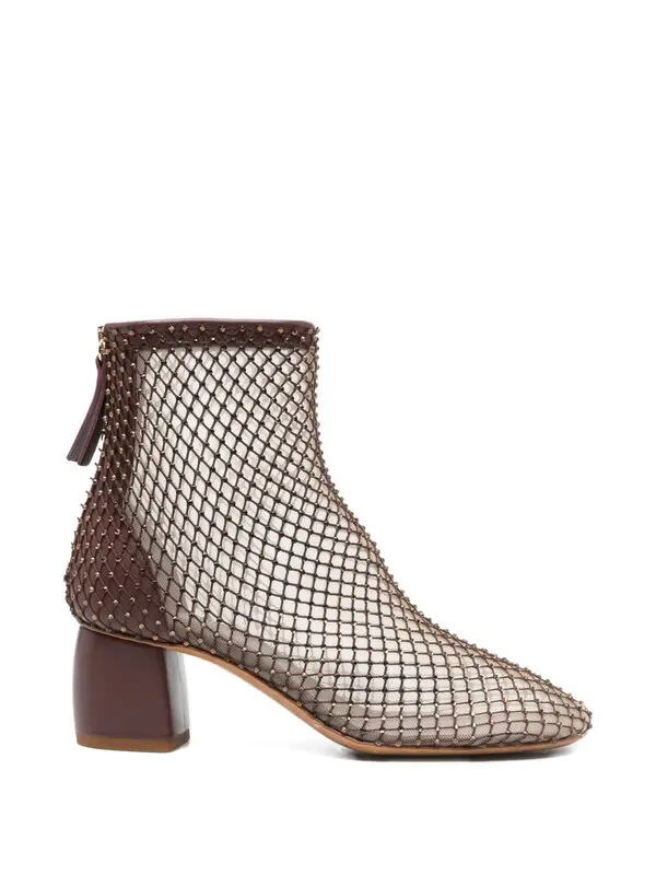 FORTE_FORTE Embellished Mesh Ankle Boots With Block Heel - Marrone