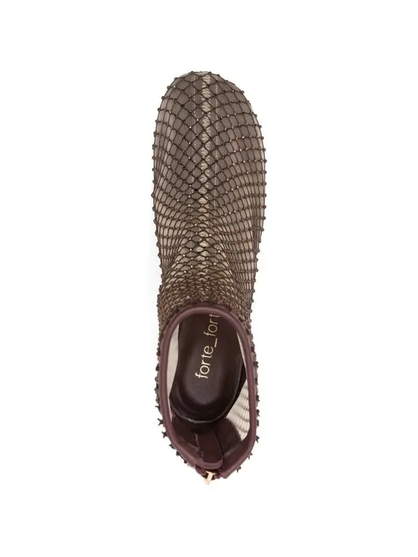 FORTE_FORTE Embellished Mesh Ankle Boots With Block Heel - Marrone