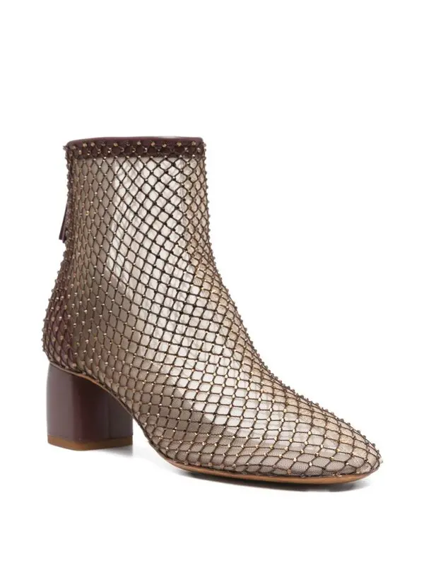 FORTE_FORTE Embellished Mesh Ankle Boots With Block Heel - Marrone