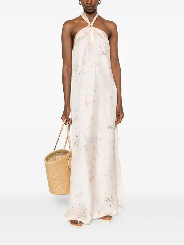 FORTE_FORTE Printed Silk Halterneck Maxi Dress - Rosa